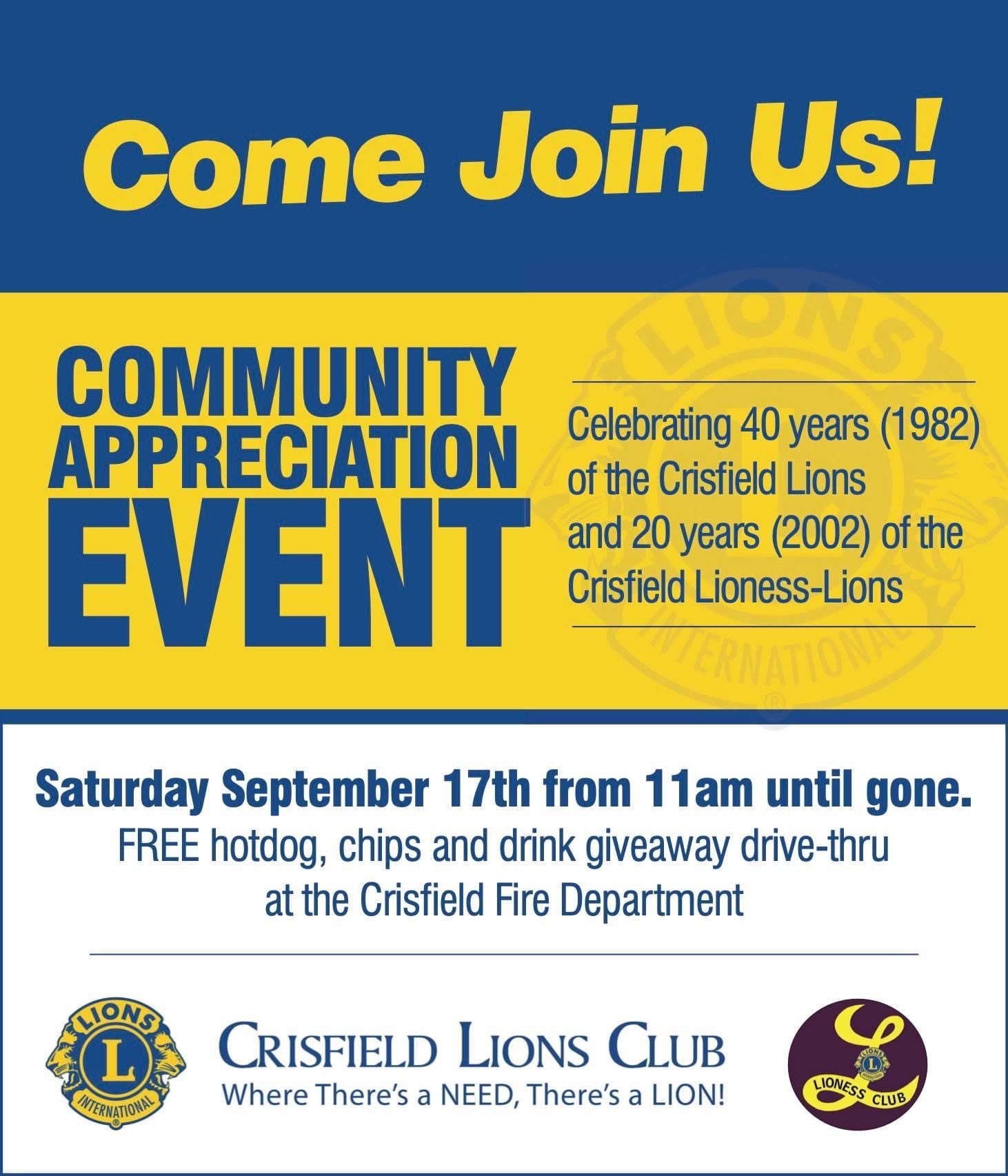 Crisfield Lions / Lioness Club Community Appreciation Event | Bay ...